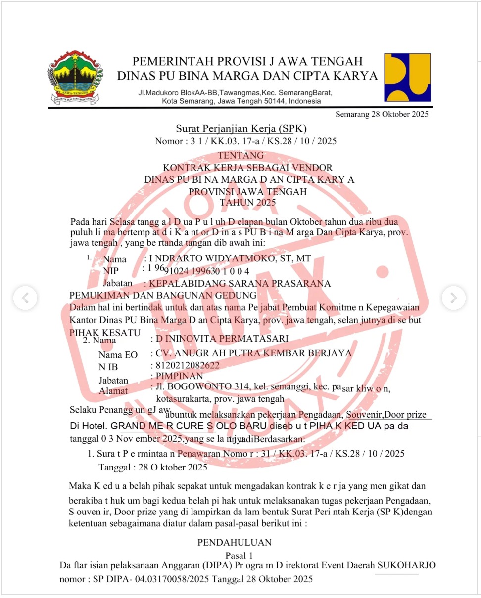 [HOAKS] Surat Perintah Kerja Mengatasnamakan DPUBMCK Jawa Tengah ...